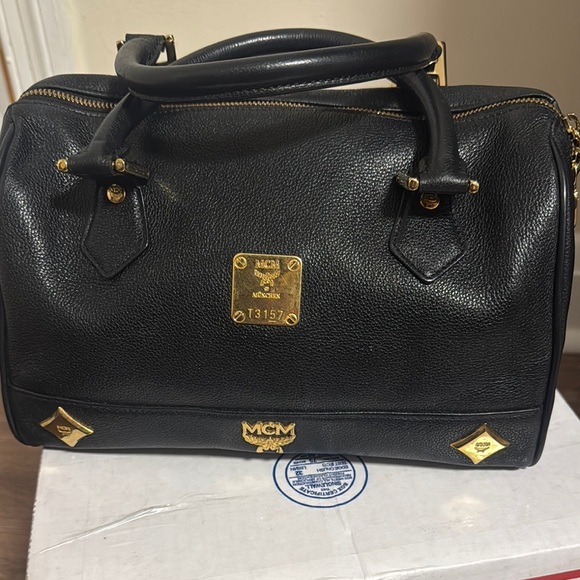 MCM | Bags | Mcm Black And Gold Top Handle Bag | Poshmark
